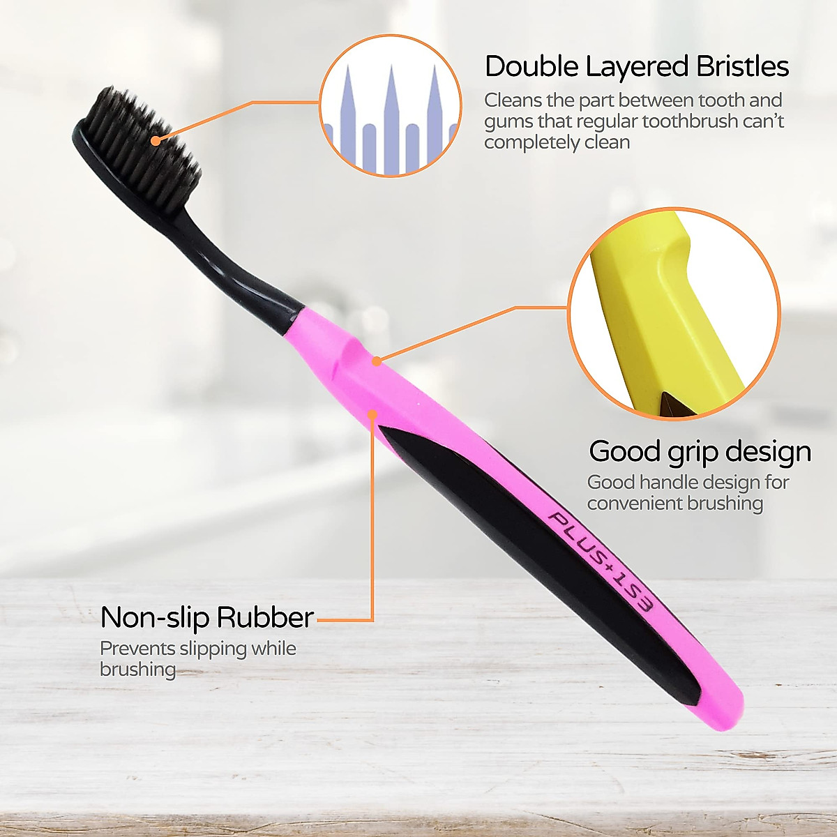 Dr. Dent Cladent Plus Charcoal Toothbrushes Regular Head Soft Whitening Brush for Adults Family Pack, Toothbrush for Gum Care, Individual Carrying Case & 4 Interdental Brush,(4 Colors,4 Pack)