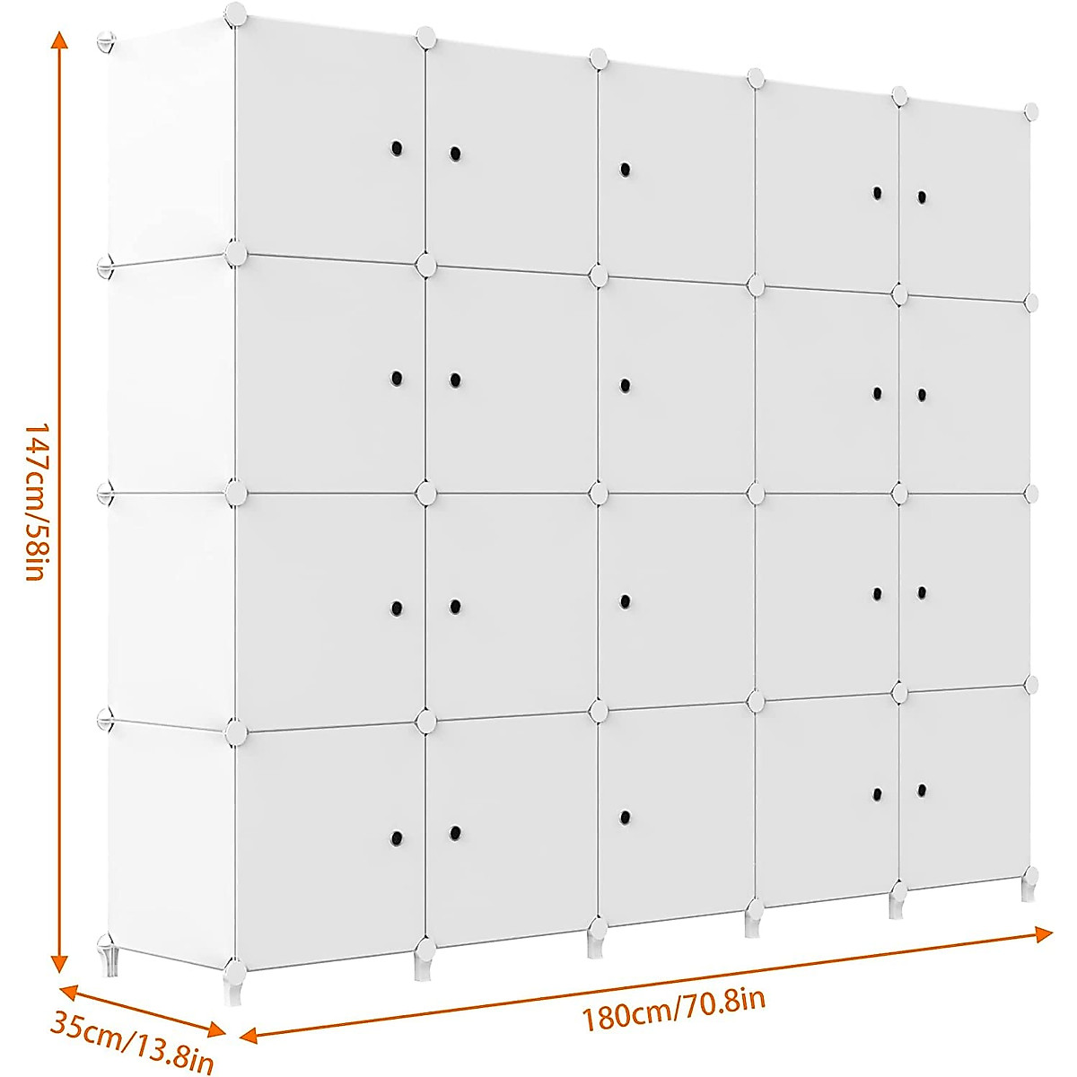HOMIDEC Cube Storage Organizer, Heavy Duty Portable Closet Wardrobe with Door, 58in Large Closet Organizers and Storage with Hanging Rod for Clothes Yarns Toys Books Tools(20 cube white)