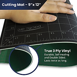 Pacific Arc Double Sided Self Healing Cutting Mat - Thick and Durable Vinyl Rotary Cutting Mat for Sewing & Scrapbook Paper Cutting Mat (09"x 12")