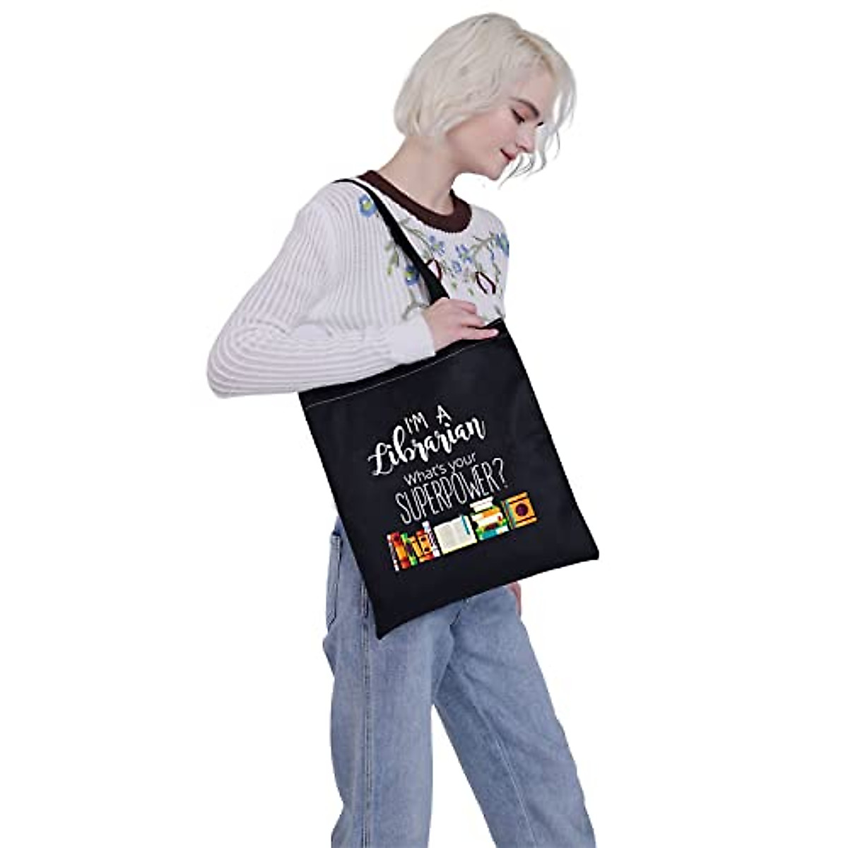 G2TUP Funny Librarian Gifts for Women Zipper Pouch School Librarian Retirement Gift Library Reading Organizer (I'm A Librarian Tote)