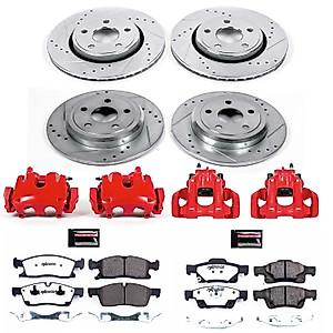 Power Stop KC5952-36 Z36 Front and Rear Truck & Tow Brake Kit with Red Calipers Brake Rotors Ceramic Pads For 2011-2017 Durango | 2011-2016 Grand Cherokee [330mmFfront Rotors; Solid Rear Rotors]