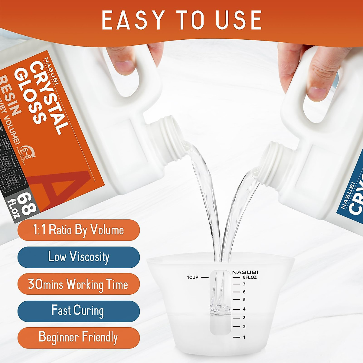 1.06 Gallon Resin Epoxy Kit - Crystal Clear Casting Resin for Countertop, Table Top, Wood, Crafts, Jewelry & Resin Mold - Bubble Free UV Resistant 2 Part Resin Kit (68oz Resin and 68oz Hardener)