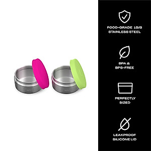 S'well Stainless Steel Condiment Container Set of Two, 2oz, Dragonfruit/Kiwi, Single Walled Durable Construction, Leakproof Silicone Lids, Dishwasher Safe