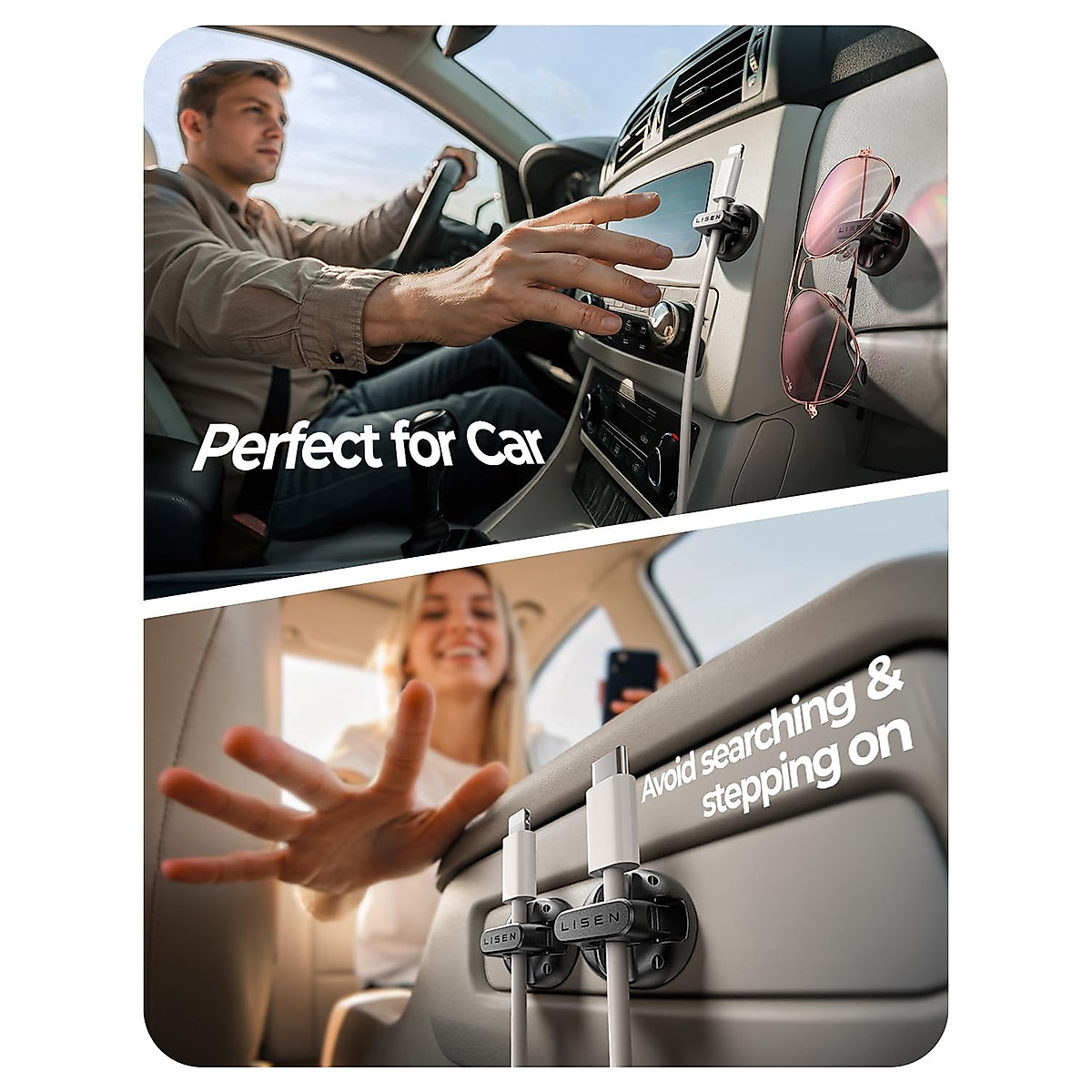 8-Pack Magnetic Cable Clips [1S Snap-On] Cord Holder, LISEN Office Desk Organizers and Accessories with 4 Extra Strong Adhesive Pads, Wire Organizer for Nightstand, Home, Wall, Car, Desktop