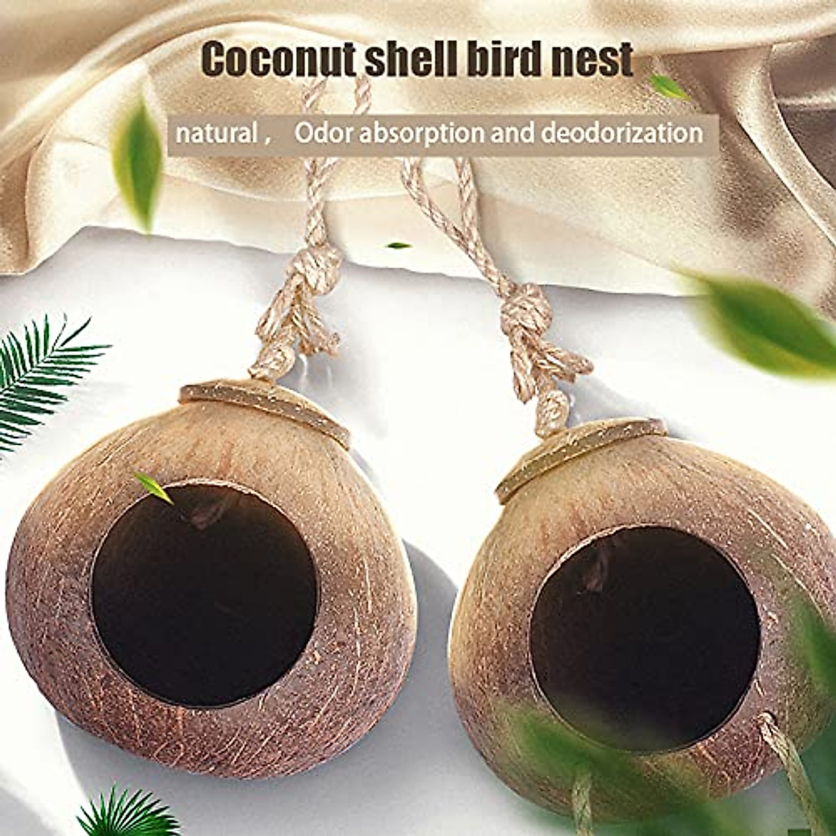 Coconut Bird Nest Hut, Natural Coconut Fiber Hanging Birdhouse Cage Breeding Nesting Bird Aviary Cage Box Anti-Pecking Bite for Parakeet Budgie Cockatiel Finch Sparrows
