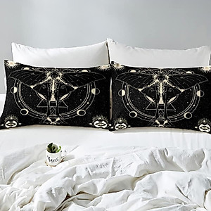 Castle Fairy Death Moth Comforter Cover Full Size,Stars and Moon Phase Space Duvet Cover with 2 Pillowcases,3 Piece,Abstract Exotic Aesthetic Polyester Bedding Set for Boys Teens Bedroom Decor