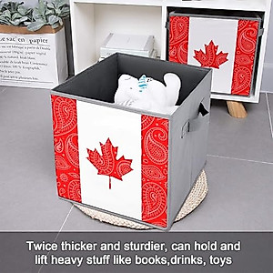 Paisley and Canadian Flag Fashion Storage Bins Foldable Organizer Cubes 10.6" Collapsible Box Home Ofice Supplies 2PCS