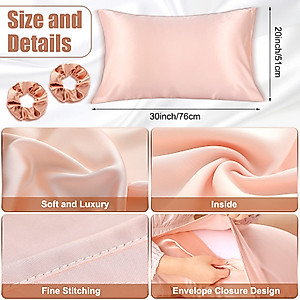 6 Pieces Silk Cap Silk Pillowcase Set, Silk Sleeping Bonnet Silk Hair Wrap Silk Pillow Cases Silk Hair Scrunchies Silk Hair Ties Elastic Silk Ponytail Holders for Women Girls (Rose Gold, Pink)