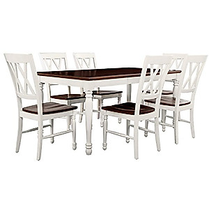 Crosley Furniture Shelby Dining Set with Table and Extension Leaf, 7-Piece (6 Chairs), Distressed White