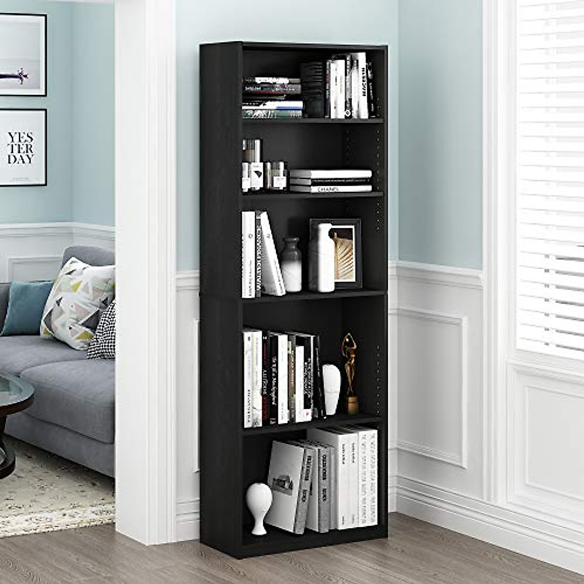 FURINNO JAYA Simply Home 5-Shelf Bookcase, 5-Tier, Black