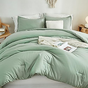 Andency Sage Green California King Comforter Set, 3 Pieces Cal King Lightweight Summer Soft Solid Bed Comforter, Oversized Fluffy Microfiber Bedding Set (104x96In, 2 Pillowcases)