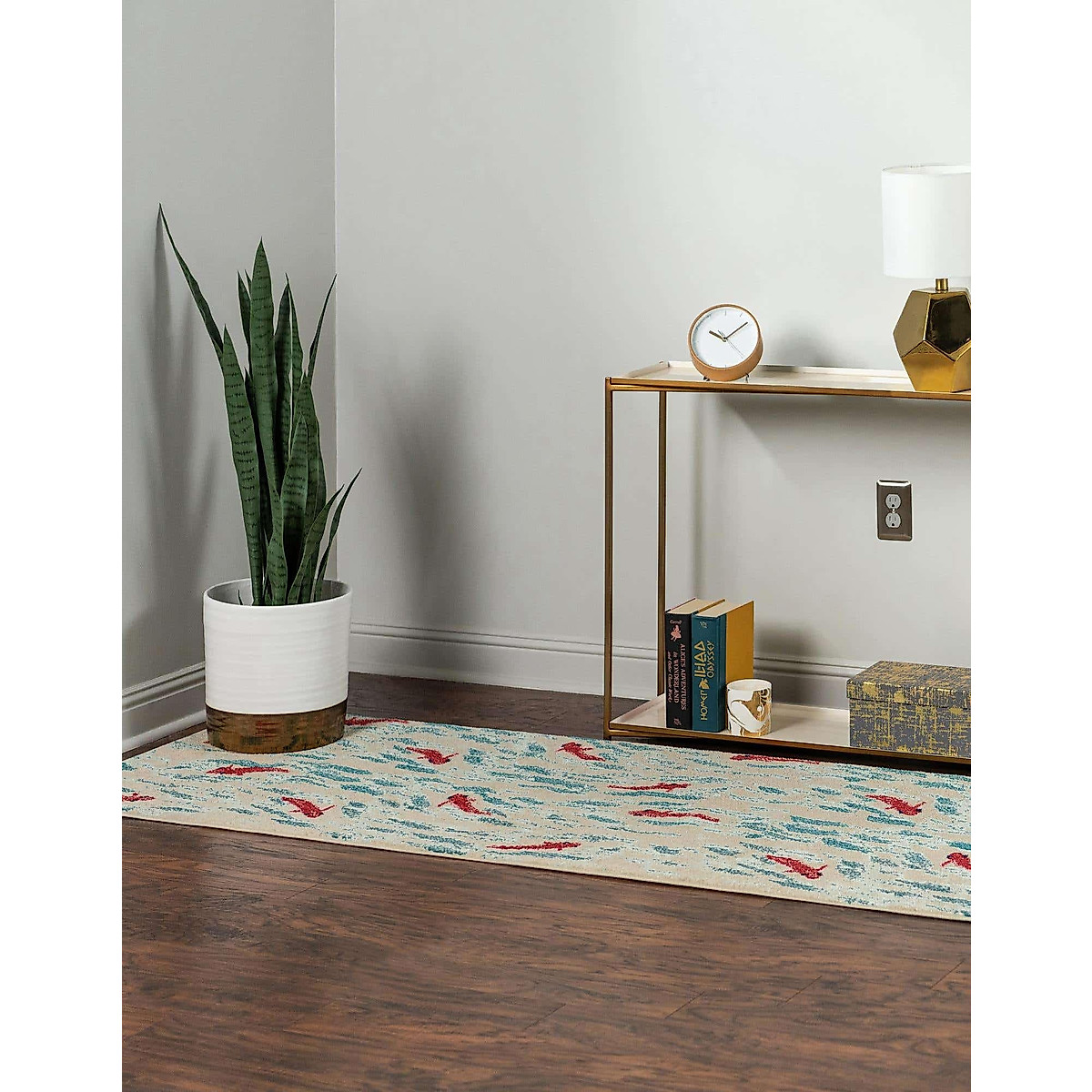 Unique Loom Positano Collection Coastal Modern Bright Colors Fish Beige Runner Rug (3' x 10')