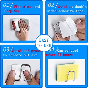 LYART 4Pcs Premium Sink Sponge Holder for Kitchen Sink Caddy Brush - SUS304 Stainless Steel Waterproof Rustproof Quick Drying Strong Self Adhesive (1. Silver X 4Pcs)