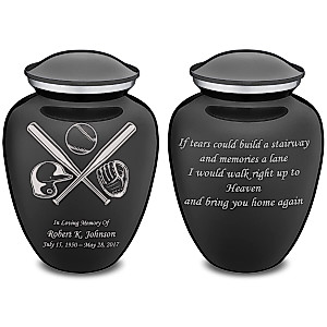GetUrns Embrace Personalized Baseball Adult Cremation Urn with Custom Text Engraving for Human Ashes for Funeral, Burial, Niche or Columbarium– 200 Cubic Inches–Urns for Ashes (_Charcoal Double Sided)