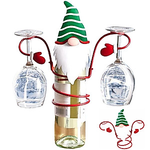 CAKEEYUM Wine Glass Holder, Christmas Glass Wine Bottle Holder with Santa Gnome Wine Bottle Glass Desktop Organizer Rack for Bar Home Display Christmas Decor