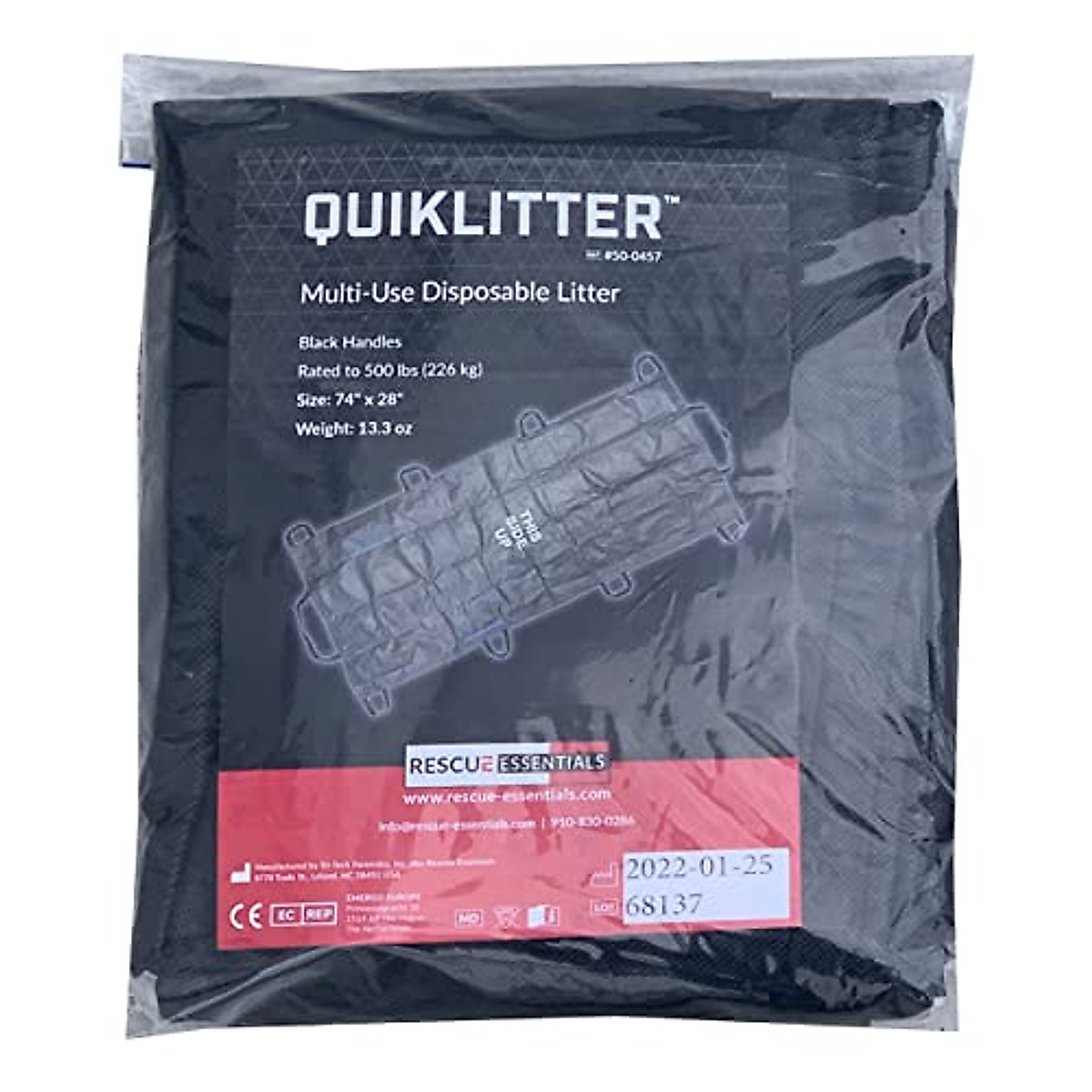 The Original Rescue Essentials Brand QuikLitter, Black Nylon Handles, Non-Woven Fabric, 500 Lb Rated, Low Cost, Disposable for Patient Transfer, Casualty Evacuation