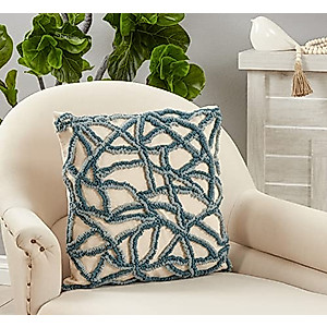 SARO LIFESTYLE Cracked Mosaic Embroidered Throw Pillow with Down Filling, Blue, 20"