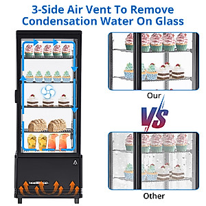 ACONEE Commercial Fridge Display Refrigerator, 3.46 Cu FT Display Fridge Pastry Display Case with Interior LED Lighting, Countertop Display Fridge