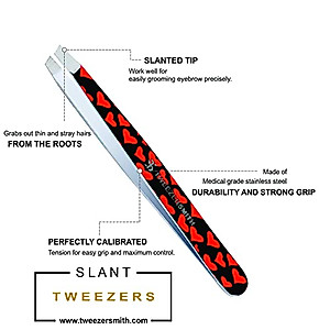 Tweezersmith Professional Tweezers for Eyebrow | Slant Tip Tweezer | Eyebrow Tweezers | Best Tweezers for Hair Plucking | Tweezers for Chin Hair | Tweezer for Men and Women (Red Heart)