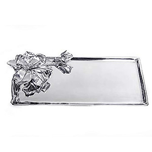 Arthur Court Metal Aluminum Magnolia Flower Oblong Food Serving Tray / Platter 19 inch x 8 inch