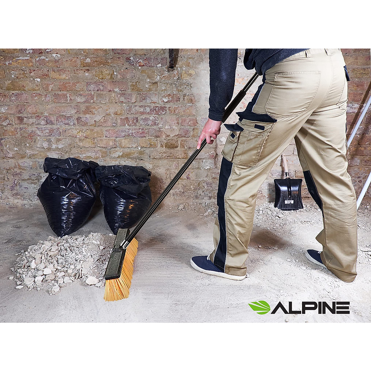 Alpine Industries Push Broom Heavy Duty Smooth Surface Broom Deck Scrubber Long Handle Commercial Floor Scrub Broom Cleans Dirt, Debris, Sand, Mud, Leaves and Water (Yellow, 18 in)