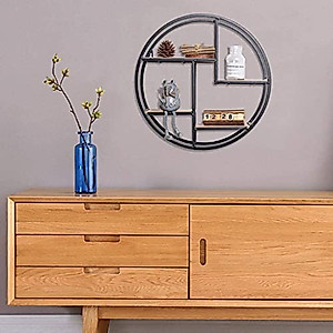 TJLSS Wall Mounted Iron Shelf Round Floating Shelf Wall Hanging Storage Holder Rack for Home Living Room