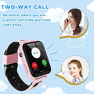Kids Smart Watch Phone with 10 Games, MP3 Player Music Smartwatch with 2-Way Call Camera Alarm SOS Sports Wrist Watch for 3-14 Boys Girls Christmas Birthday Gifts, Free Dinosaurs Band (Peach Pink)