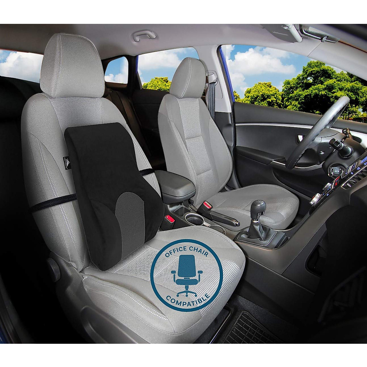 High Sierra HS1434 Back Support/Black Full Size Ergonomic Pillow Premium Memory Foam Lumbar Cushion for Office Chair, Car, SUV Fits Most Seats