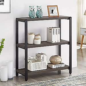 EXCEFUR Bookshelf and Bookcase, 3 Tier Vintage Shelf for Office, Rustic Wood and Metal Book Shelves, Grey
