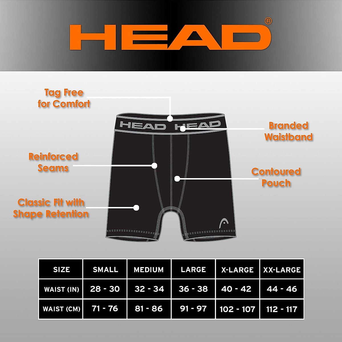 HEAD Mens Boxer Briefs -Performance or Cotton Stretch 12-Pack Tagless Medium
