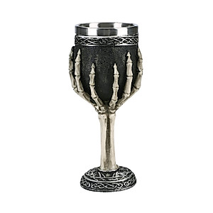 Horrible Resin Stainless Steel Skeletal Wine Goblet Skull Sacrifice Wine Chalice Cup Gothic Macabre Ossuary Halloween Decorative Accent Hosting Party Bar Whiskey Cocktail Beverage Drinking Glasses