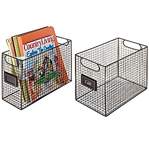 MyGift Mesh Wire Metal Magazine Document Rack with Chalkboard Label Holder, 2-Piece Set (Large and Medium)
