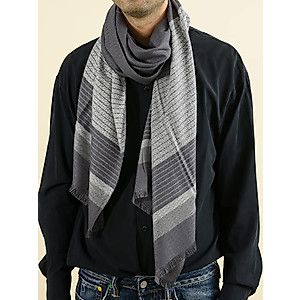 Runtlly Men's Winter Cashmere Scarf Stripes Warm Soft Scarves with Tassel Luxurious Winter Scarf For Men Women(Gary)