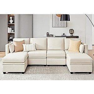 Weture Modular Sectional Sofa, Convertible U Shaped Sofa Couch with Storage, High Supportive & Soft Sponges, 6 Seat Modular Sectionals Sofa Couch with Chaise for Living Room, Beige