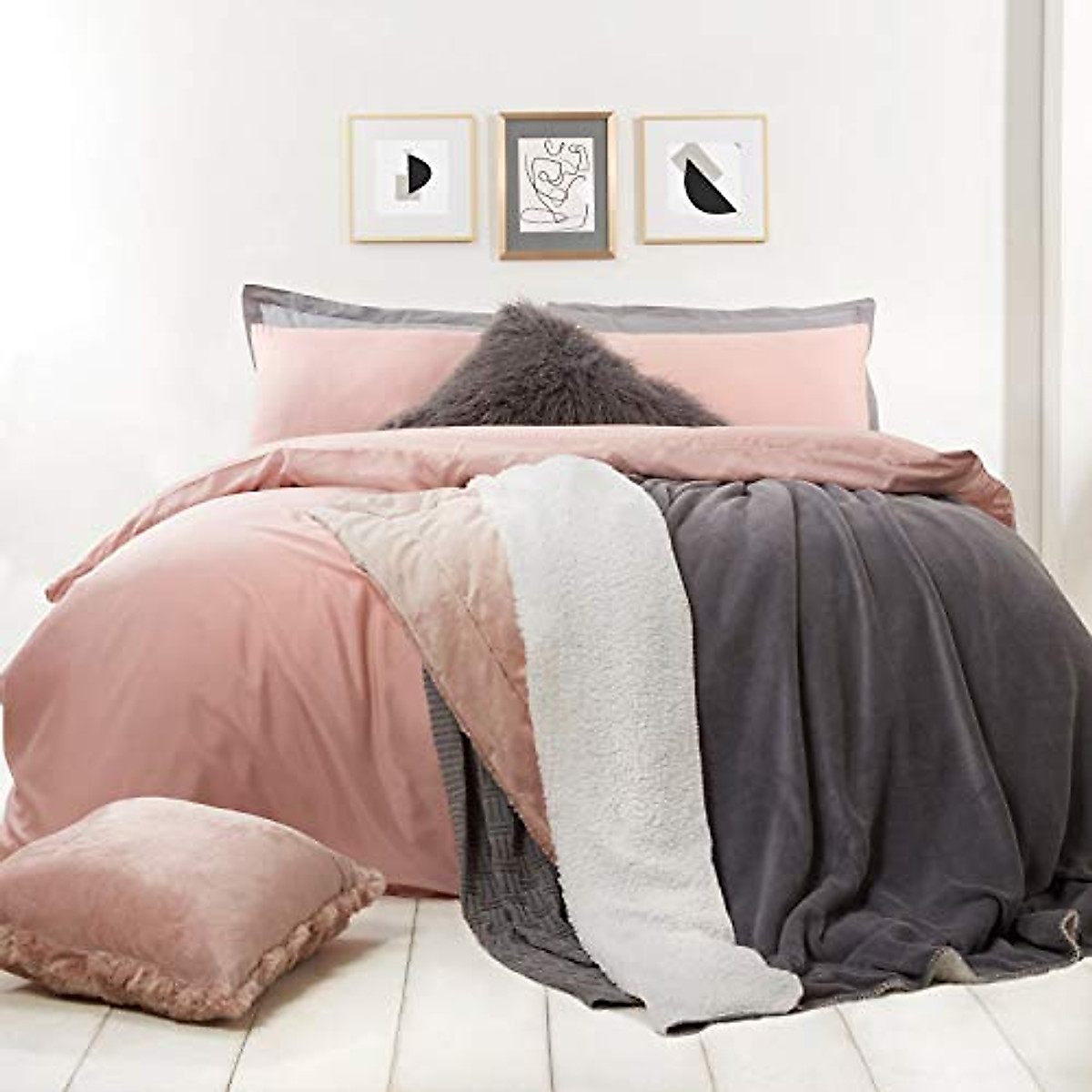 Brentfords Sherpa Flannel Fleece Blanket Large Full Twin Size Plush Throw Fuzzy Soft Microfiber, Silver Grey White - 59" x 70"