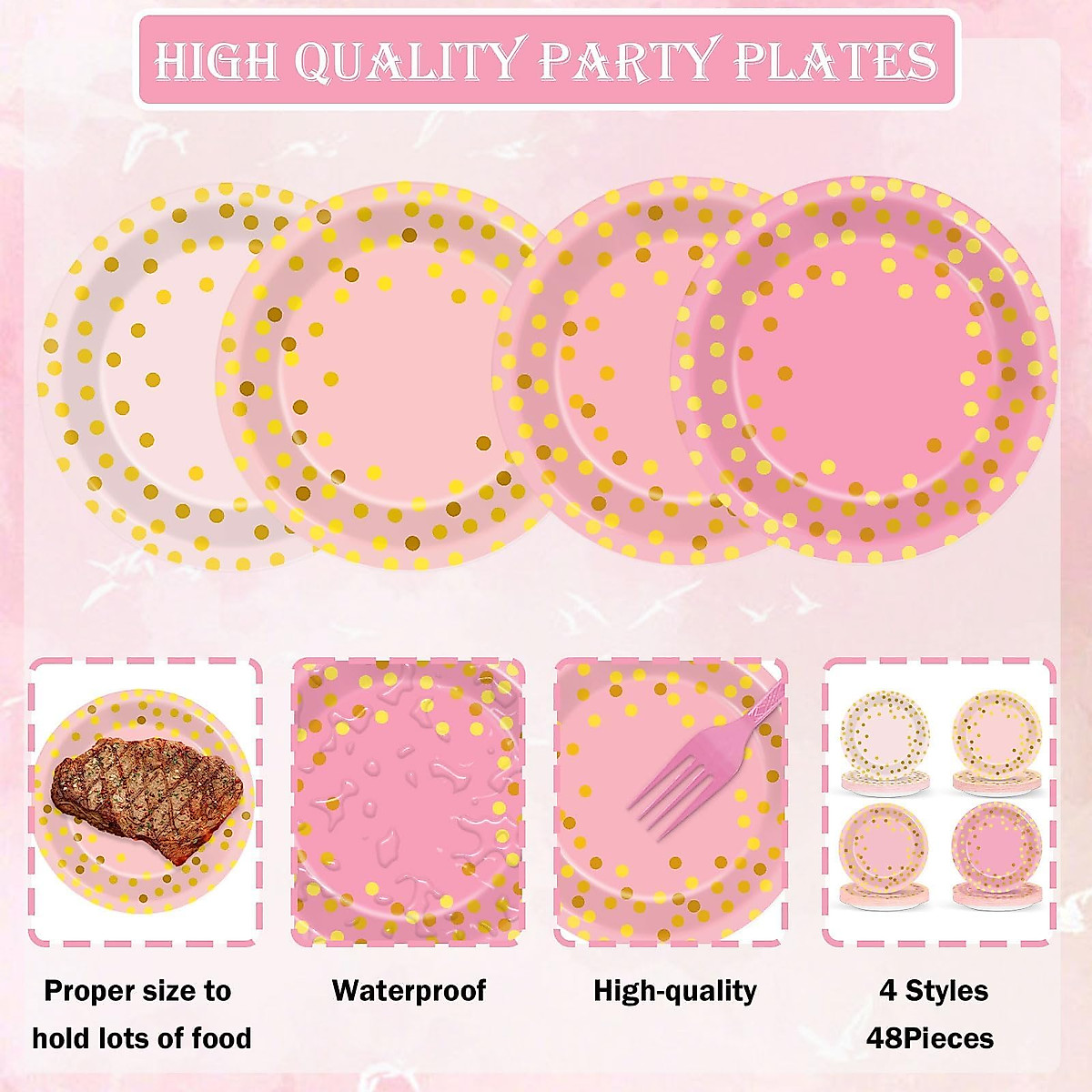CHUNNIN 48 Pcs Pink and Gold Party Paper Plates Pink Party Supplies 7 In Gradient Pink Party Dinner Plates Pink Gold Party Disposable Plates for Birthday Wedding Baby Shower Bridal Party Decorations