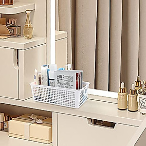 Tstorage Slim Plastic Storage Baskets with Circles, Plastic Desktop Pencil Baskets, 6 Packs