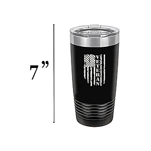 Rogue River Tactical USA Flag Veteran 20 Oz. Travel Tumbler Mug Cup w/Lid Vacuum Insulated Hot or Cold Military Vet Gift (Black)