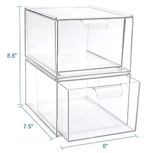 Acrylic Makeup Organizer, 4.4'' Tall Bathroom Clear Plastic Storage Bins, Set of 2