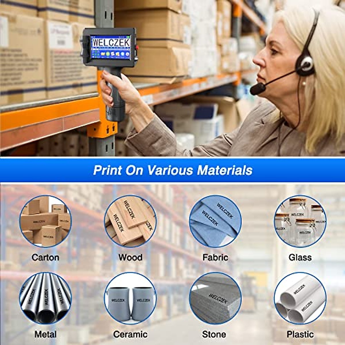 WELCZEK TIJ254 Portable Handheld Inkjet Printer 1 Inch Handheld Printer Quick Drying Injet Coding Machine for Barcode Date Logo QR Code Batch Number (Print Height 0.08-1 Inch)