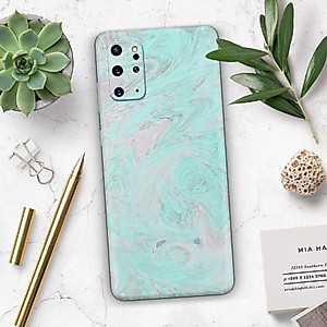 DesignSkinz Teal Slate Marble Surface V23 Protective Vinyl Decal Wrap Skin Cover Compatible with The Samsung Galaxy S20 (Screen Trim & Back Glass Skin)