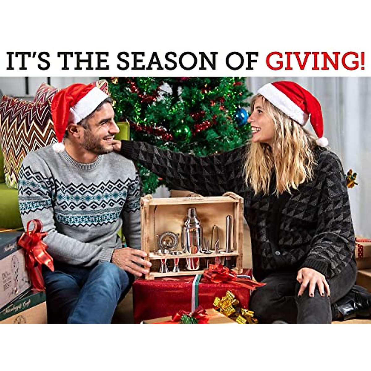 Mixology Bartender Kit: 11-Piece Bar Tool Set with Rustic Wood Stand | Perfect Home Bartending Kit and Cocktail Shaker Set for a True Drink Mixing Experience | Fun Housewarming Gift Idea (Silver)