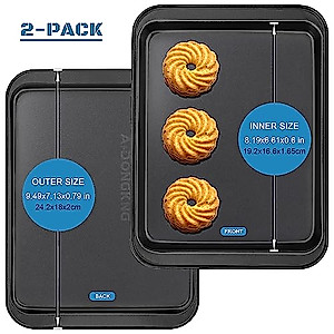 Small Cookie Sheets, Baking Pans, Nonstick Carbon Steel Baking Sheets, 2-Pack, 9.5 X 7.1 Inches (Inner 7.5 X 6)