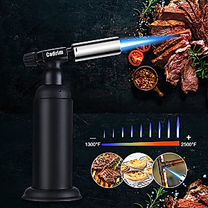 Big Butane Torch, Powerful and Strong Kitchen Torch Lighter with Safety Lock and Adjustable Flame, Refillable Blow Torch for Creme Brulee, Baking, Desserts and Searing