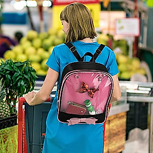 PG6 FF1 Candy Leather Bow Backpack Clear Beach Girls Bag Ita Bag, Black-pink, One Size