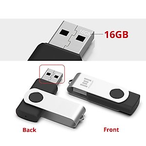 10 X MOSDART 16GB Bulk USB 2.0 Flash Drives Swivel Thumb Drives Zip Drive Memory Stick with Led Indicator,10 Pack Black