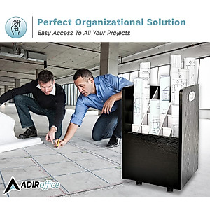 Adir Mobile Blueprint Roll File Holder - Architectural Plan Storage Organizer for Home Office or School Use 20 Slots (Black)