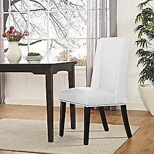 Modway MO- Baron Modern Tall Back Wood Faux Leather Upholstered, Dining Chair, White
