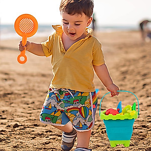 AMOR Present Beach Toys Set 31PCS, Foldable Bucket for Kids Sand Toys, Beach Pails and Collapsible Beach Toys with Castle and Sand Molds for Toddlers