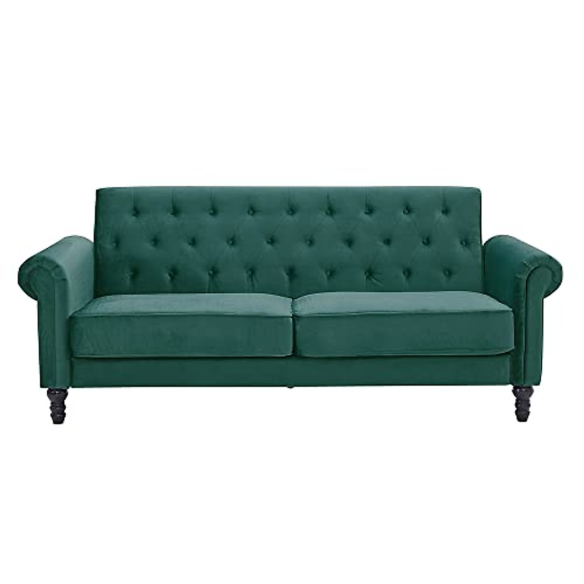 Classic Sofa Couch Mid Century Upholstered Velvet Fabric Tufted Sofa with Scroll Arms for Living Room Bedroom Apartment (Green) (CY001)
